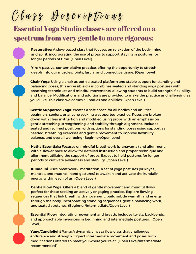Class Descriptions – Essential Yoga Studio