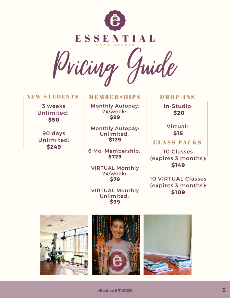 Pricing – Essential Yoga Studio